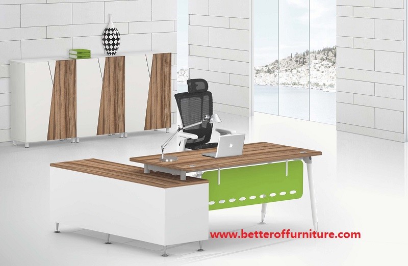 Dark Walnut Color Modern Melamine Office Table with wooden cabinet ...